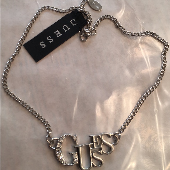 Guess | Jewelry | Nwt Guess Silver Tone Metal Logo Necklace | Poshmark